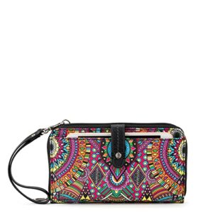 sakroots artist circle smartphone crossbody in eco twill, detachable wristlet strap, rainbow wanderlust