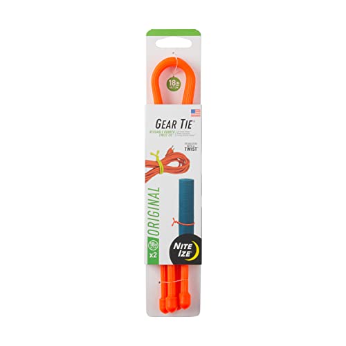 Nite Ize GT18-31-2R3 Original Gear, Reusable Rubber, 18 Inch, 2-Pack, Bright Orange, Made in The USA Twist Tie, 2 Count (Pack of 1)