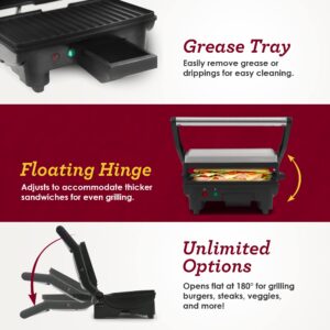 Elite Gourmet EPN-2976# 2-in-1 Nonstick Panini Press & Indoor Grill, Opens 180-Degree Gourmet Sandwich Maker, Floating Hinge Fits All Foods, Contact Grill with Removable Grease Tray