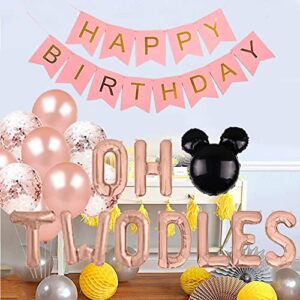 Oh Twodles Birthday Balloons, Oh Twodles Balloon Birthday Banner Mickey Mouse Party Supplies Number 2 Balloon for 2nd Second Boy Michkey Mouse Birthday Party Decoration 12PCS Kit of Geloar (Rose Gold)