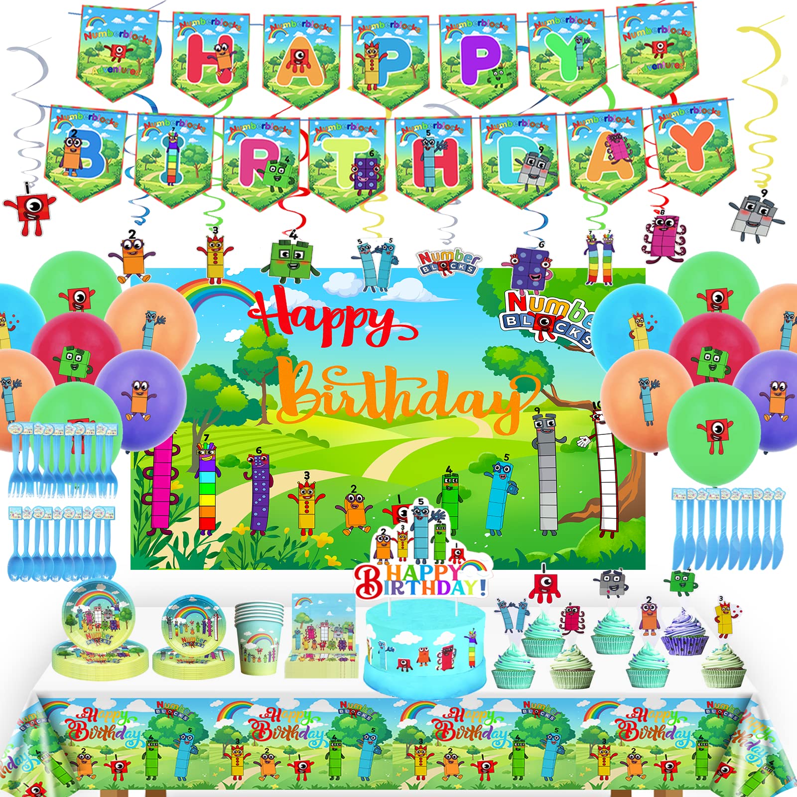 Win3terz Party Supplies Include Spoons Fork Knife napkins Plates Cake Toppers Banners Balloons Tablecloth for Children Party Supplie Serve 20 Guests