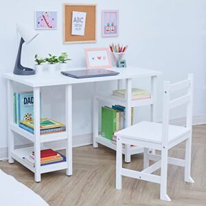 Fantasy Fields Wooden Desk and Chair Set with Storage Shelves with a Modern Design for Students and Crafters, White