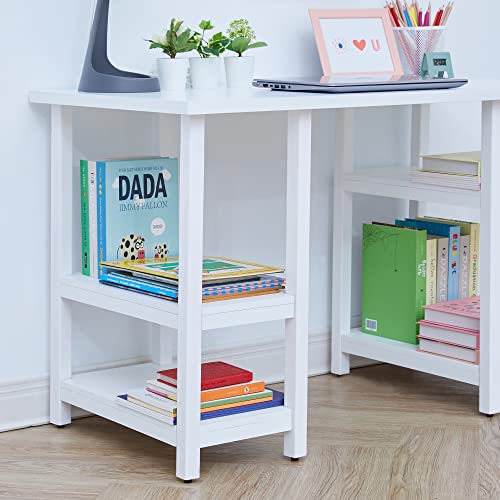 Fantasy Fields Wooden Desk and Chair Set with Storage Shelves with a Modern Design for Students and Crafters, White