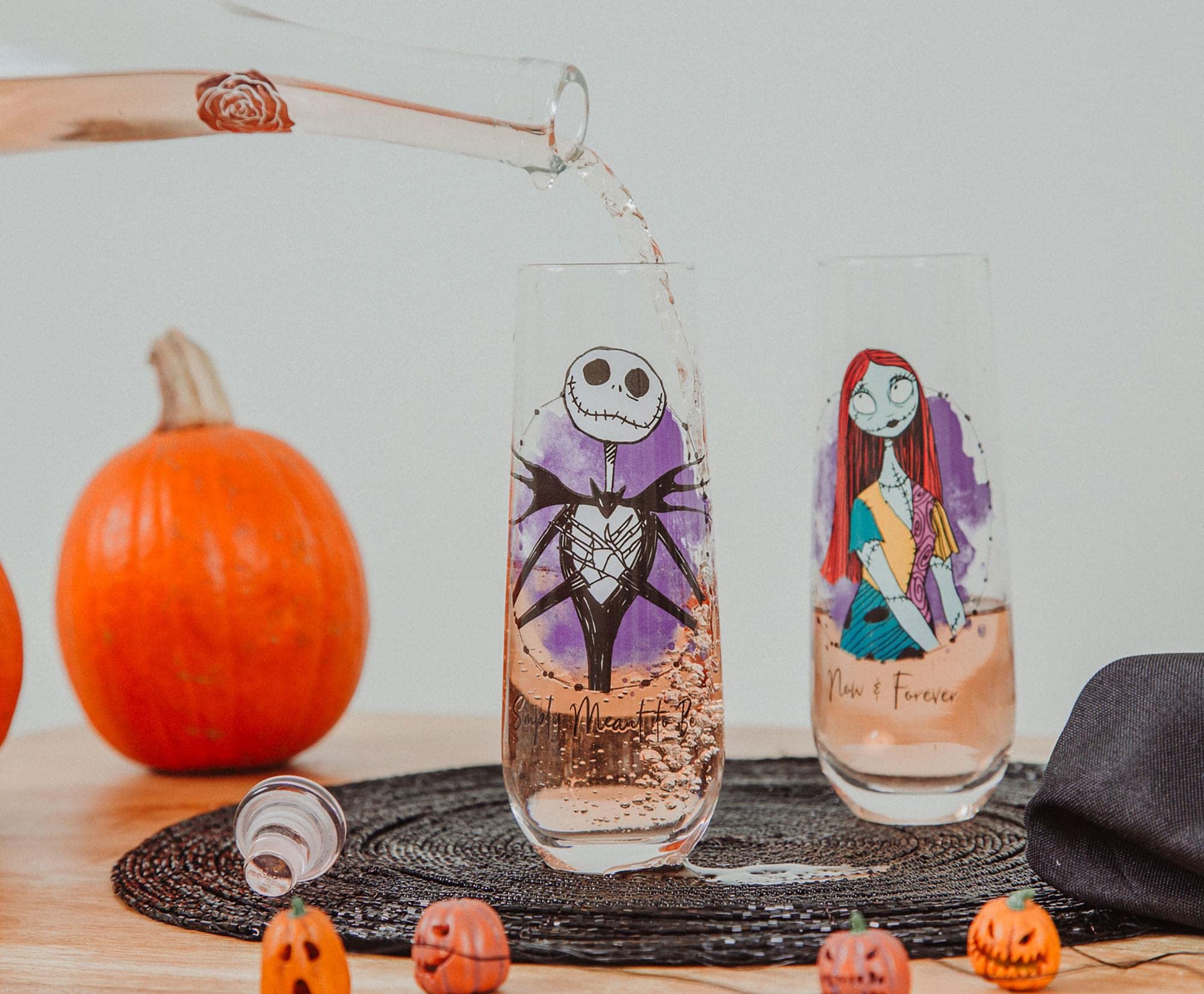 Silver Buffalo The Nightmare Before Christmas Jack and Sally Stemless Fluted Glasses | Set of 2