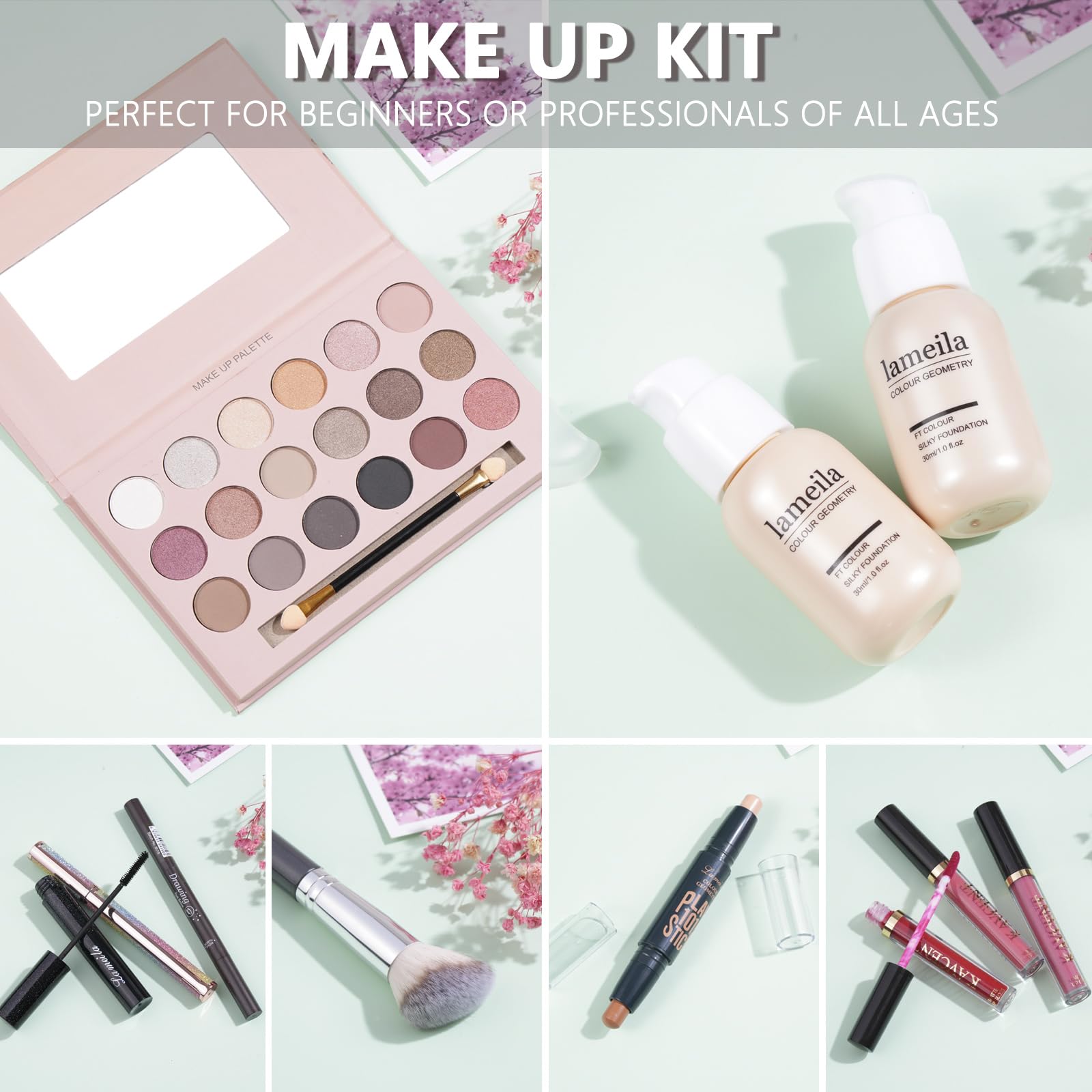 Makeup Kits Makeup Set for Teens Women Full Kit Makeup Kit for Women 20 Color Eyeshadow Palette Foundation Face Primer Lipgloss Mascara Eyeliner Makeup Brushes Gift Make up Kit