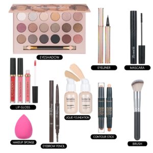 Makeup Kits Makeup Set for Teens Women Full Kit Makeup Kit for Women 20 Color Eyeshadow Palette Foundation Face Primer Lipgloss Mascara Eyeliner Makeup Brushes Gift Make up Kit