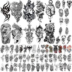 yazhiji 70sheets waterproof temporary tattoo for girls or boys kids 10sheets larger half arm rose snake clock fake tattoos for men or women and 60 sheets tiny bird flower owl deer tat sticker