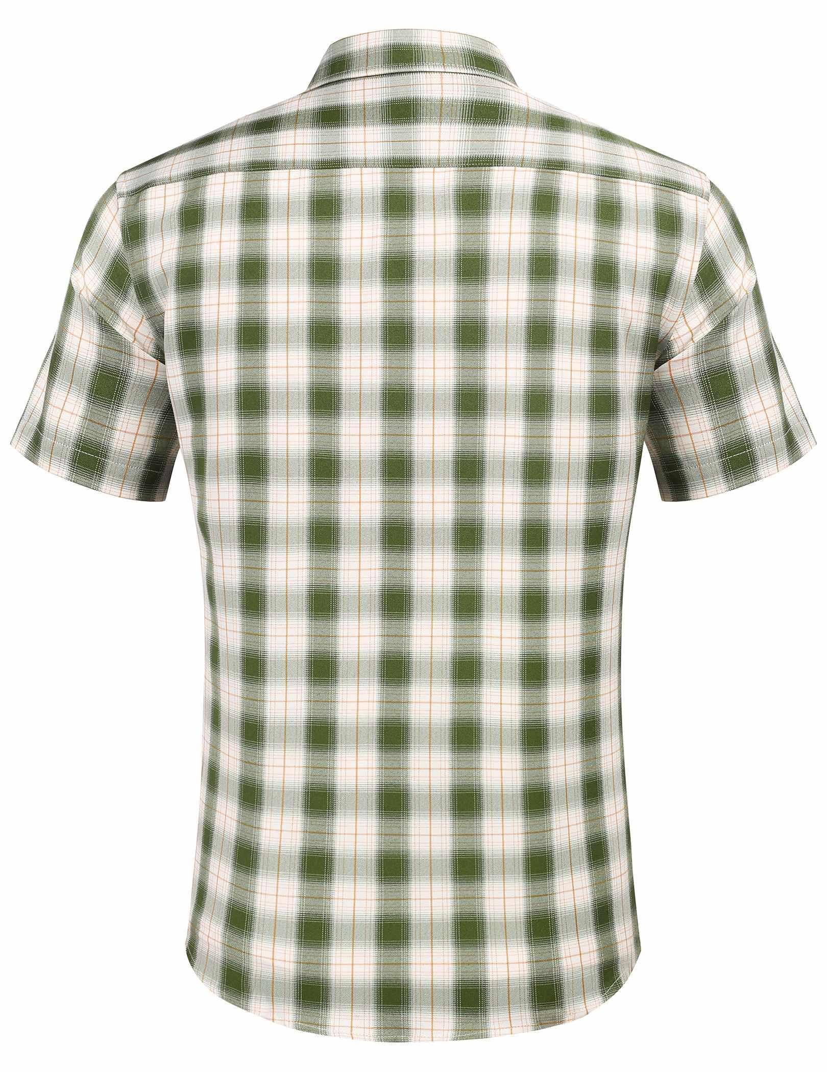 COOFANDY Men's Short Sleeve Plaid Dress Shirt Classic Fit Wrinkle-Free Casual Button Down Checked Shirts with Pocket Green, Large