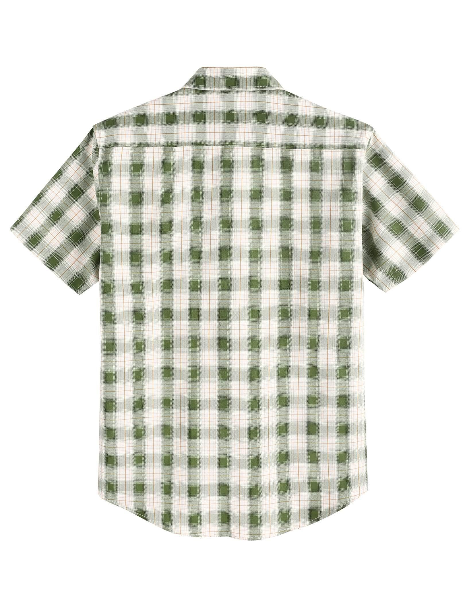 COOFANDY Men's Short Sleeve Plaid Dress Shirt Classic Fit Wrinkle-Free Casual Button Down Checked Shirts with Pocket Green, Large