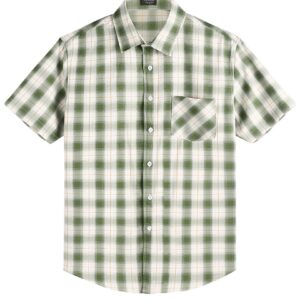 COOFANDY Men's Short Sleeve Plaid Dress Shirt Classic Fit Wrinkle-Free Casual Button Down Checked Shirts with Pocket Green, Large