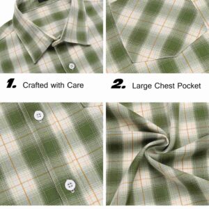 COOFANDY Men's Short Sleeve Plaid Dress Shirt Classic Fit Wrinkle-Free Casual Button Down Checked Shirts with Pocket Green, Large