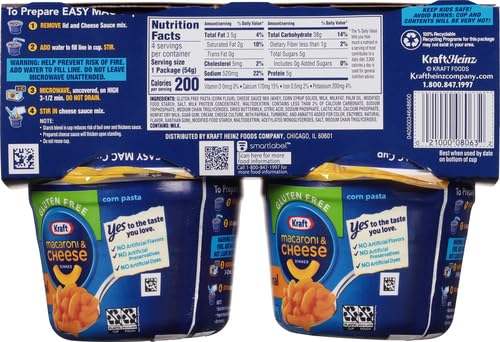 Kraft Gluten Free Original Mac & Cheese Macaroni and Cheese Dinner, 1.9 oz Cups (Pack of 4)