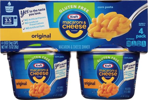 Kraft Gluten Free Original Mac & Cheese Macaroni and Cheese Dinner, 1.9 oz Cups (Pack of 4)