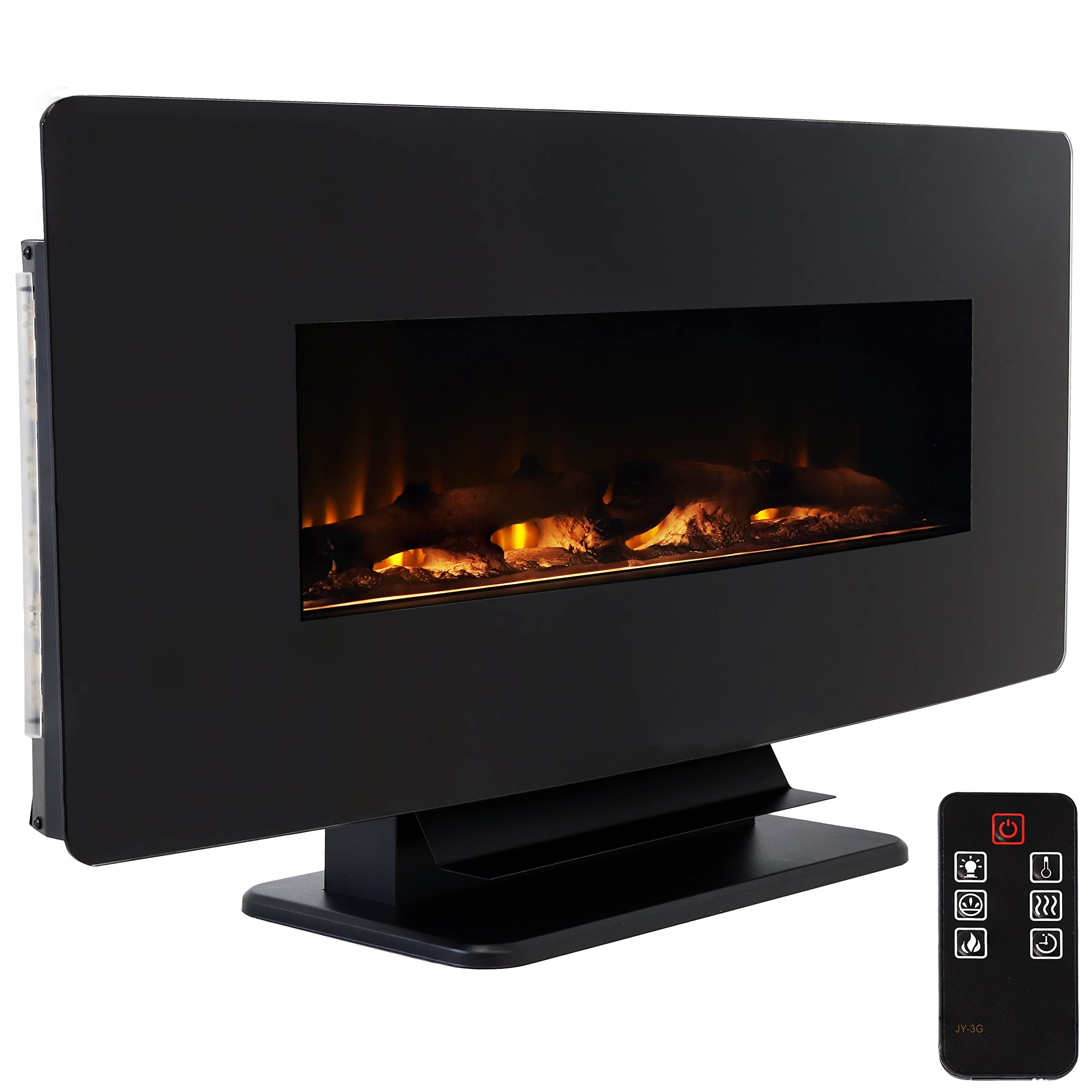 Sunnydaze 42-Inch Curved Face Indoor LED Electric Fireplace - Floating/Tabletop- 7 Flame Colors - Black Finish