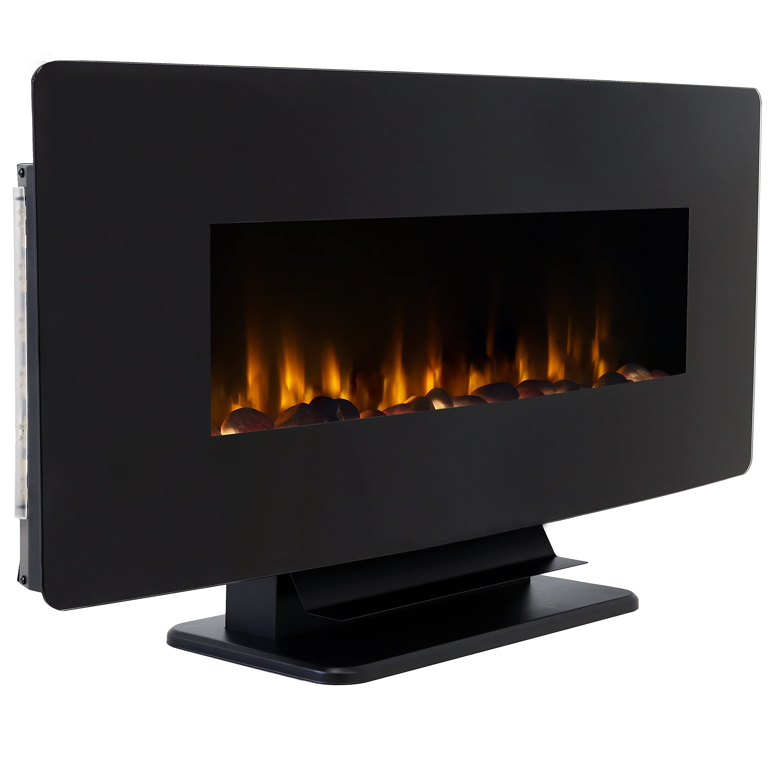 Sunnydaze 42-Inch Curved Face Indoor LED Electric Fireplace - Floating/Tabletop- 7 Flame Colors - Black Finish