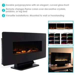 Sunnydaze 42-Inch Curved Face Indoor LED Electric Fireplace - Floating/Tabletop- 7 Flame Colors - Black Finish