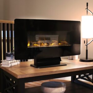 Sunnydaze 42-Inch Curved Face Indoor LED Electric Fireplace - Floating/Tabletop- 7 Flame Colors - Black Finish