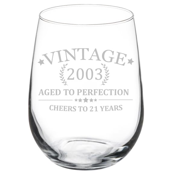 Or Something Wine Glass Cheers To 21 Years Vintage 2003 21st Birthday (Stemless, 17oz)