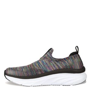 skechers women's d'lux walker-rainbow sky sneaker, black/multi=bkmt, 8.5