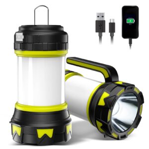 bochaos rechargeable flashlights camping lantern,6 modes led bright flashlight 3000mah power bank, ipx4 waterproof, emergency flashlight lantern for outdoor， hurricane, usb cable included-1 flashlight