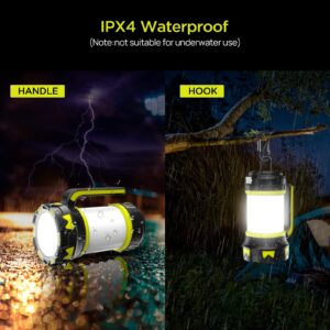 Bochaos Rechargeable Flashlights Camping Lantern,6 Modes LED Bright Flashlight 3000mAh Power Bank, IPX4 Waterproof, Emergency Flashlight Lantern for Outdoor， Hurricane, USB Cable Included-1 Flashlight