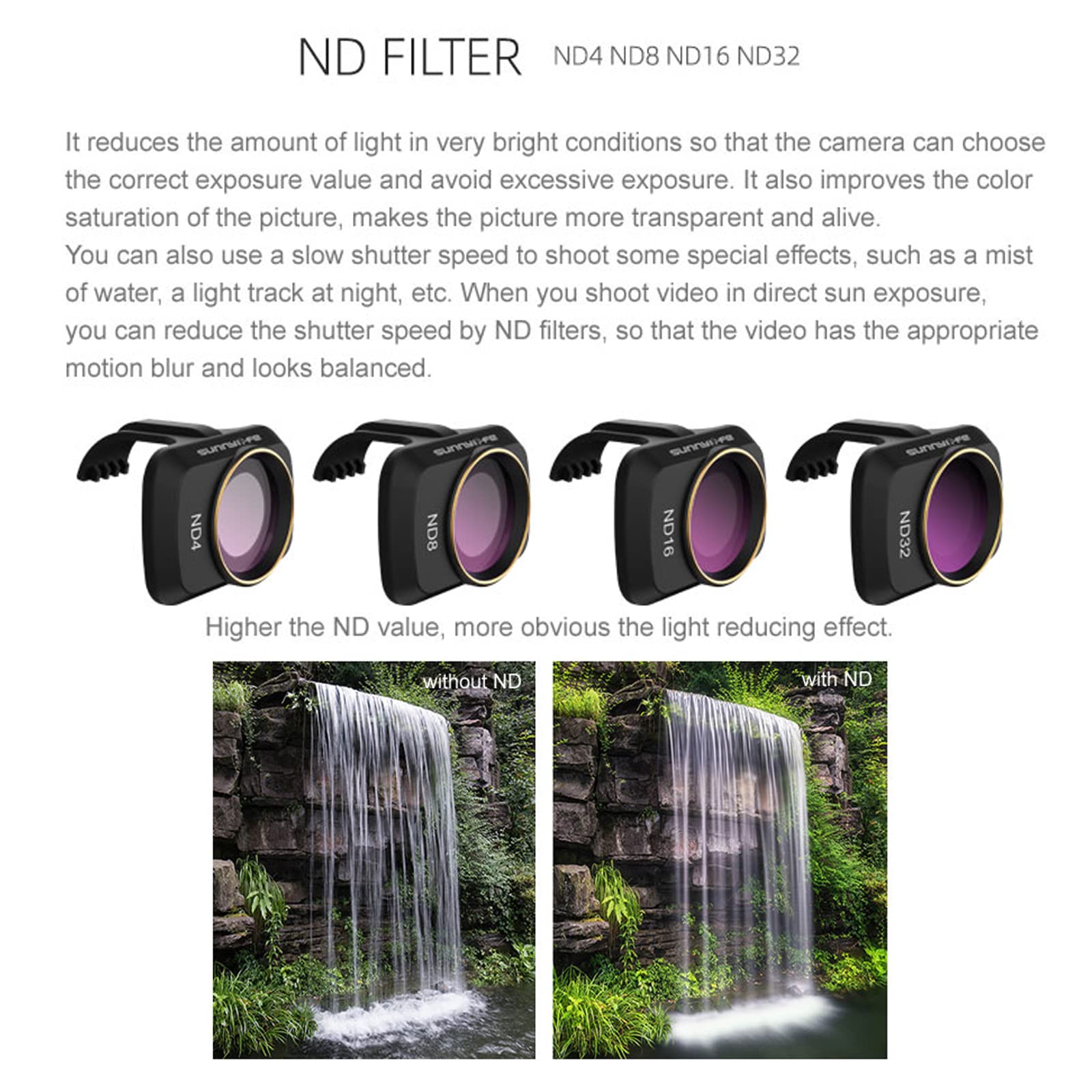 ND Filter ket for DJI Mavic Mini2 SE/DJI Mini2 /Mini/Mini SE Drone, DJI Mini 2SE/ DJI Mini2/Lens Filter kit Accessories, 4 Pack-(CPL, MCUV, ND4, ND8)