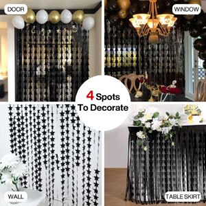 PartyWoo Black Star Foil Curtain Backdrop 2 pcs, 6.6x3.3 ft Black Streamers, Metallic Tinsel Fringe Curtains, Fringe Backdrop, Door Shimmer, Party Streamers Backdrop for Birthday Decorations