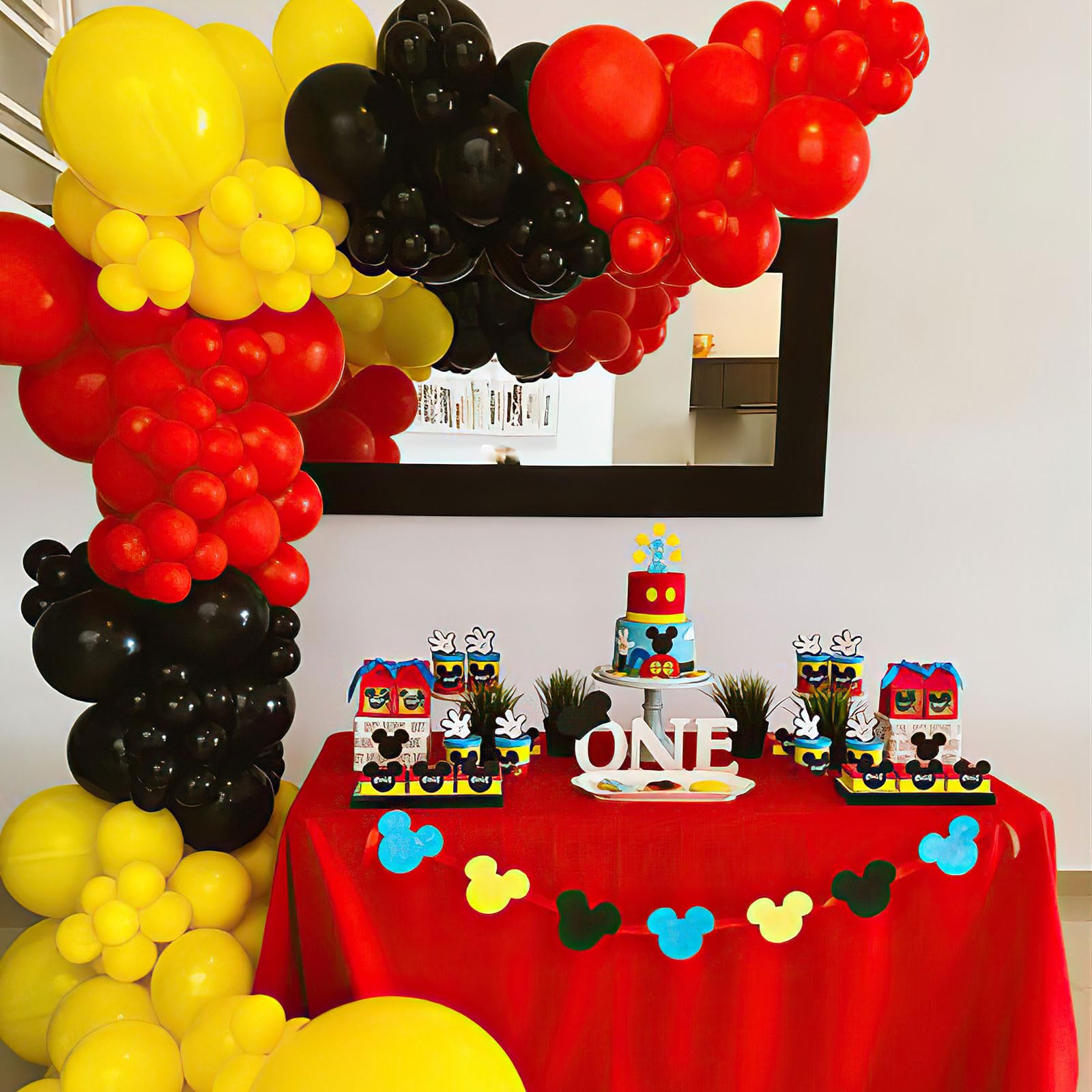 BBeitoo Red Black Yellow Confetti Balloons 85Pcs Cartoon Balloons Garland Kit Party Balloons Decoration Easy Use Suitable for Themed Parties, Kids Birthdays, Baby Showers, Holiday Parties