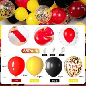 BBeitoo Red Black Yellow Confetti Balloons 85Pcs Cartoon Balloons Garland Kit Party Balloons Decoration Easy Use Suitable for Themed Parties, Kids Birthdays, Baby Showers, Holiday Parties