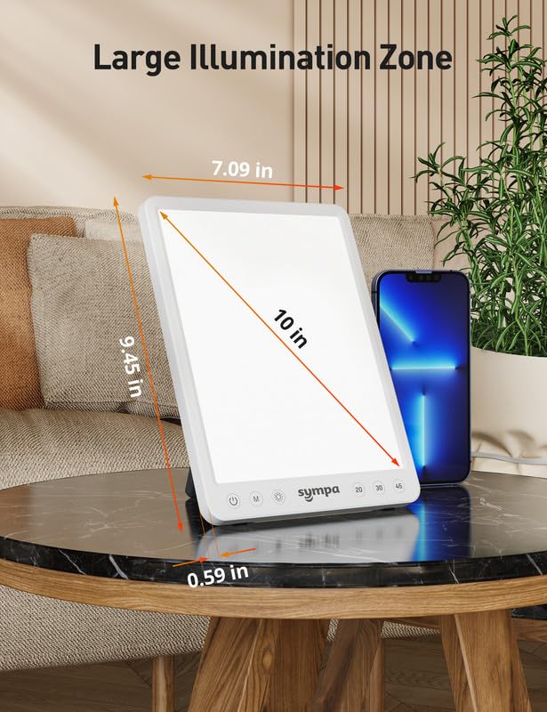 sympa Lamp, Sun Lamp with 10,000 Lux UV-Free, Lamp with Stepless Brightness, Sunlight Lamp with 3 Color Temperatures & 3 Timer, Happy Lamp with Rotatable Stand for Home Office