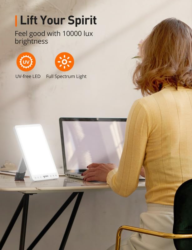 sympa Lamp, Sun Lamp with 10,000 Lux UV-Free, Lamp with Stepless Brightness, Sunlight Lamp with 3 Color Temperatures & 3 Timer, Happy Lamp with Rotatable Stand for Home Office