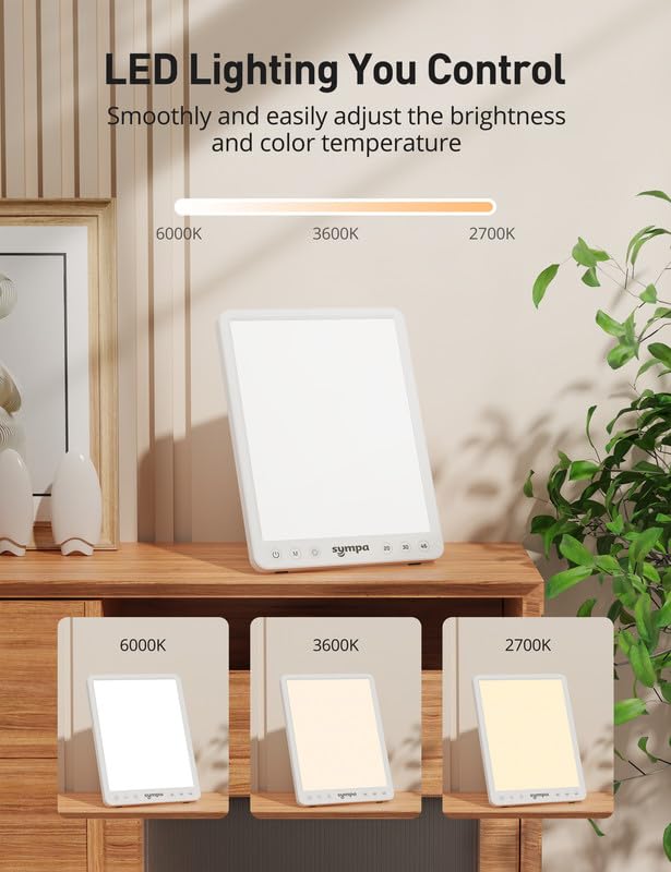 sympa Lamp, Sun Lamp with 10,000 Lux UV-Free, Lamp with Stepless Brightness, Sunlight Lamp with 3 Color Temperatures & 3 Timer, Happy Lamp with Rotatable Stand for Home Office