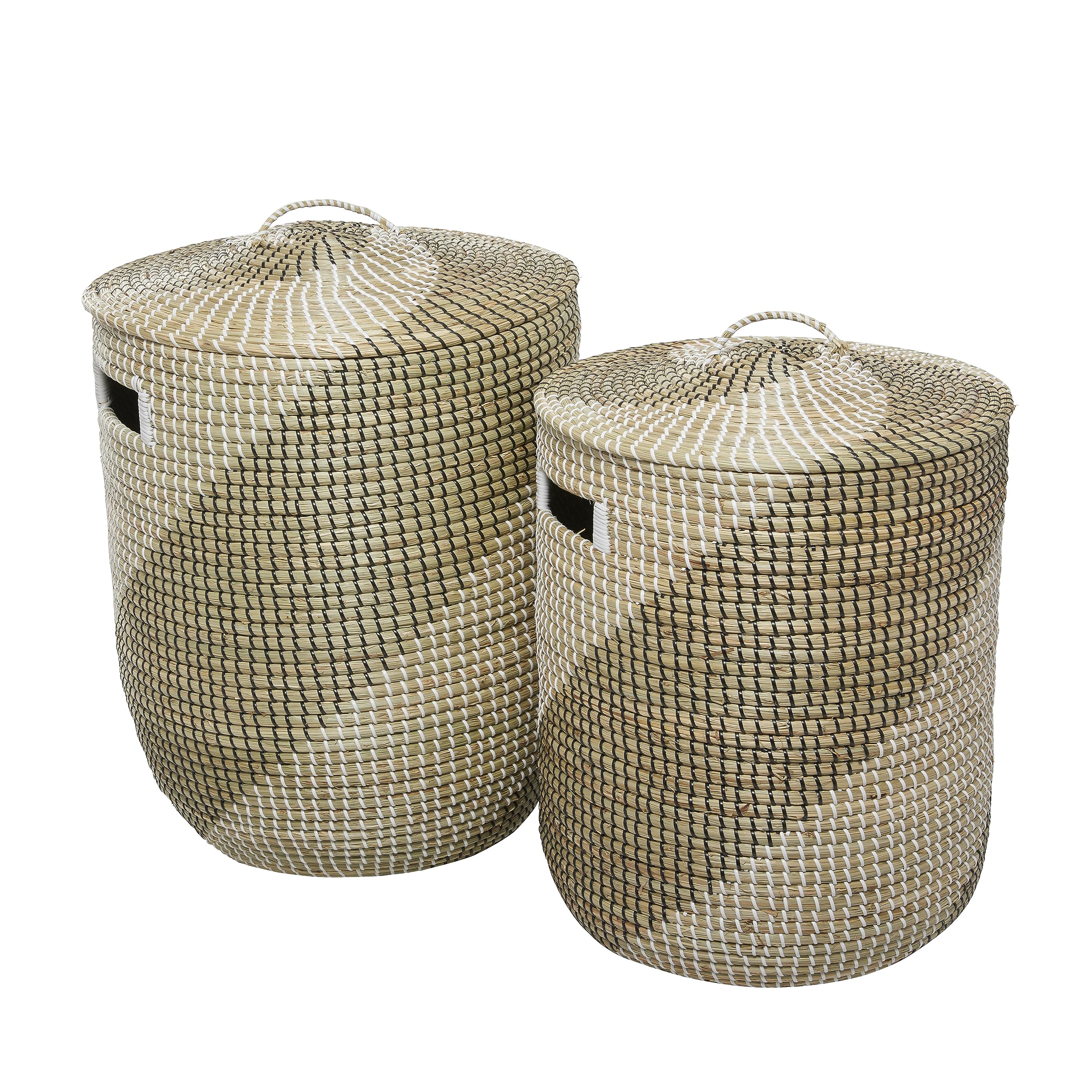 Deco 79 Seagrass Handmade Two Toned Storage Basket with Matching Lids, Set of 2 24", 22"H, Brown