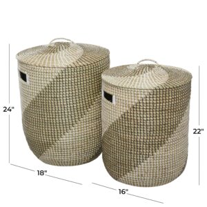 Deco 79 Seagrass Handmade Two Toned Storage Basket with Matching Lids, Set of 2 24", 22"H, Brown