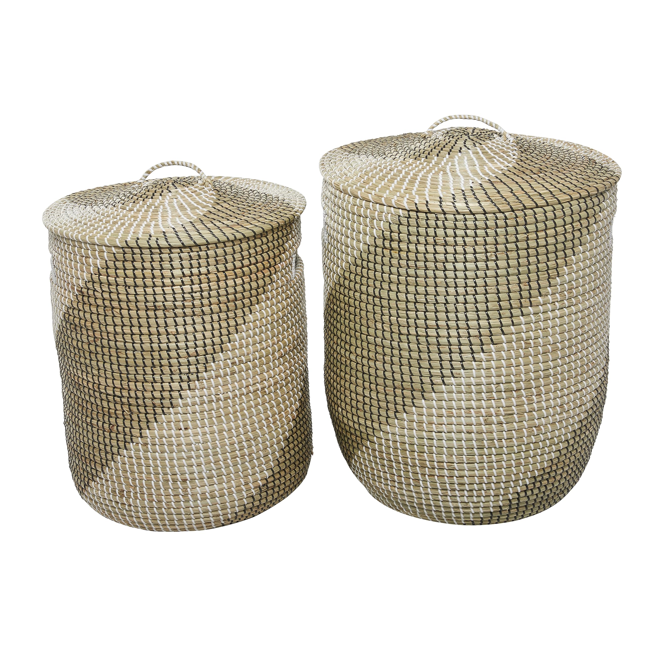 Deco 79 Seagrass Handmade Two Toned Storage Basket with Matching Lids, Set of 2 24", 22"H, Brown