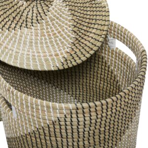 Deco 79 Seagrass Handmade Two Toned Storage Basket with Matching Lids, Set of 2 24", 22"H, Brown