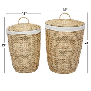 CosmoLiving by Cosmopolitan Seagrass Handmade Storage Basket with Liner and Matching Tops, Set of 2 23", 25"H, Light Brown