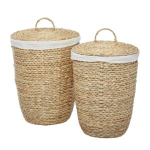 CosmoLiving by Cosmopolitan Seagrass Handmade Storage Basket with Liner and Matching Tops, Set of 2 23", 25"H, Light Brown