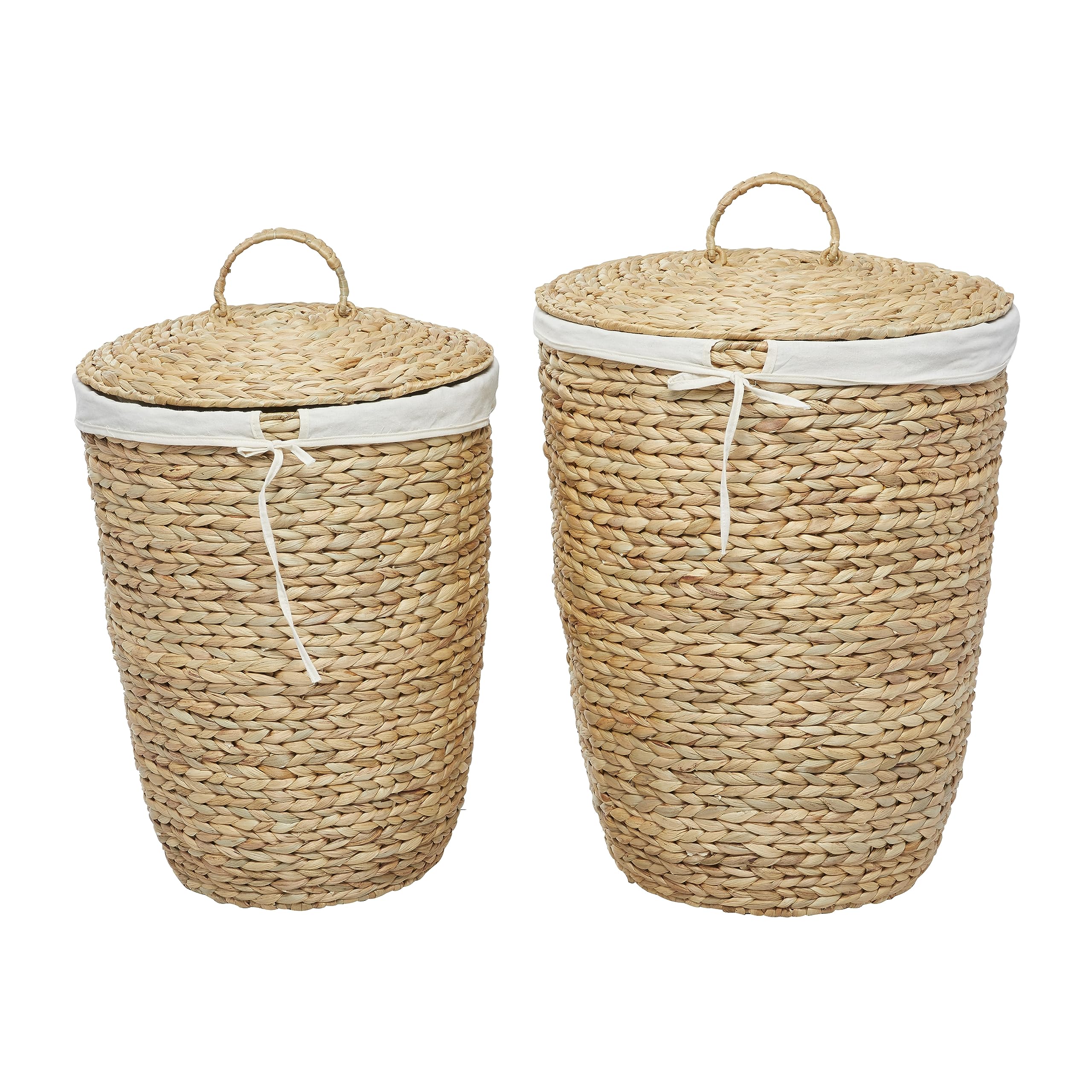 CosmoLiving by Cosmopolitan Seagrass Handmade Storage Basket with Liner and Matching Tops, Set of 2 23", 25"H, Light Brown