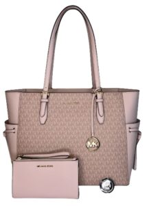 michael kors michael michel kors gilly large drawstring travel tote bundled with double zip wristlet purse hook (signature mk pink)