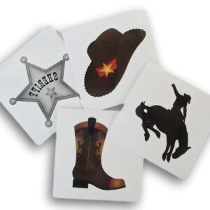 Party Supply Western Cowboy Party Favors - Temporary Tattoos - Hat, Boot, Sheriff Badge, Bucking Bronco - 24 Cute Square Tattoos