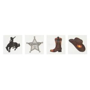 Party Supply Western Cowboy Party Favors - Temporary Tattoos - Hat, Boot, Sheriff Badge, Bucking Bronco - 24 Cute Square Tattoos