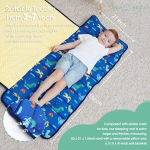 ACRABROS Toddler Nap Mat with Pillow and Blanket, Extra Large Rolled Napping Mats,Slumber Bags for Boys Girls,Kids Sleeping Bag for Daycare, Preschool Travel Camping, Dinosaur