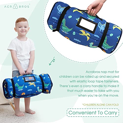 ACRABROS Toddler Nap Mat with Pillow and Blanket, Extra Large Rolled Napping Mats,Slumber Bags for Boys Girls,Kids Sleeping Bag for Daycare, Preschool Travel Camping, Dinosaur