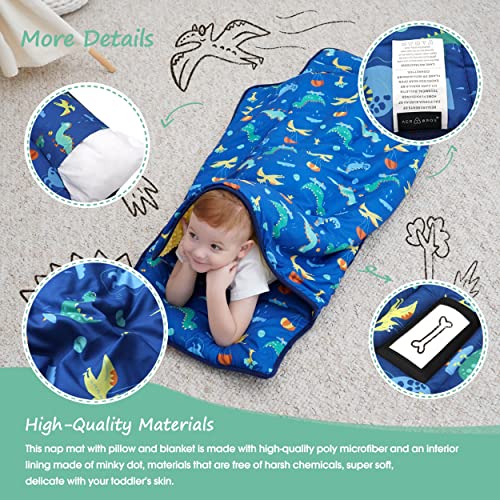 ACRABROS Toddler Nap Mat with Pillow and Blanket, Extra Large Rolled Napping Mats,Slumber Bags for Boys Girls,Kids Sleeping Bag for Daycare, Preschool Travel Camping, Dinosaur