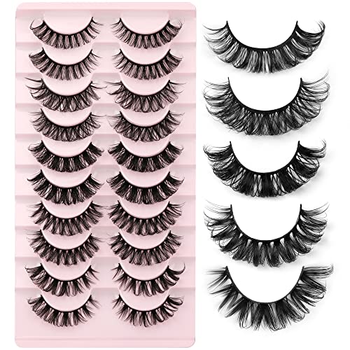 Eyelashes Russian Volume Strip Lashes 5 Styles Mixed Natural Wispy D Curly Mink False Eyelashes Look Like Extensions 10 Pairs by Yawamica