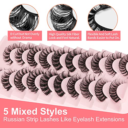 Eyelashes Russian Volume Strip Lashes 5 Styles Mixed Natural Wispy D Curly Mink False Eyelashes Look Like Extensions 10 Pairs by Yawamica