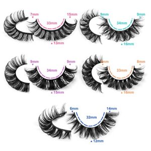 Eyelashes Russian Volume Strip Lashes 5 Styles Mixed Natural Wispy D Curly Mink False Eyelashes Look Like Extensions 10 Pairs by Yawamica