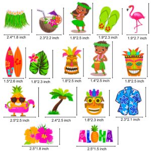 32pcs Hawaii Luau Cupcake Toppers Decoration Hawaiian Tropical Party Cupcake Toppers with Flamingo Pineapple Palm Leaves Tiki for Aloha Summer Party Supplies