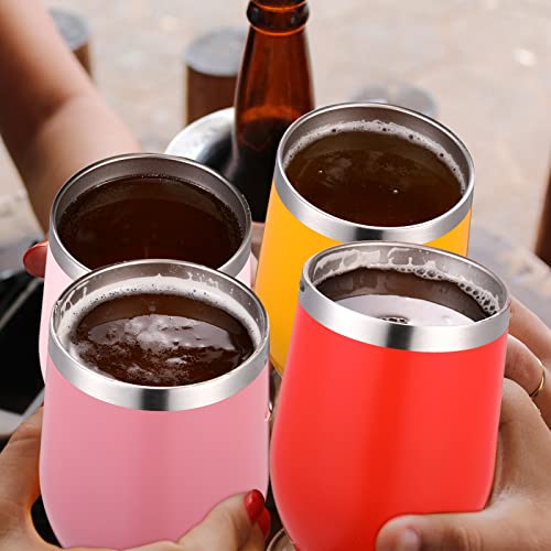 12 Pack Stainless Steel Stemless Wine Tumblers, 12 oz Double Layer Vacuum Wine Tumbler Cups with Lids and Straws, Stemless Insulated Wine Glasses for Coffee, Wine, Cocktails, Champaign, 12 Colors